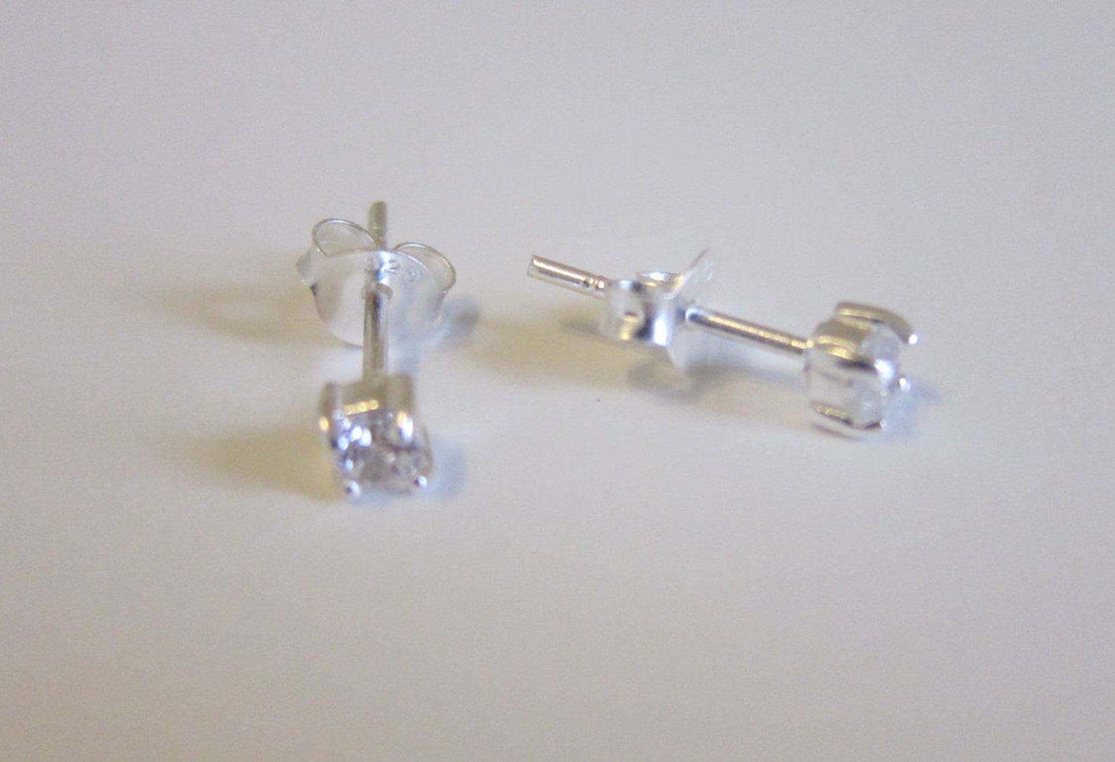 Tiny Sterling Silver 3mm Cubic Zirconia Stud Earrings, Cartilage ...