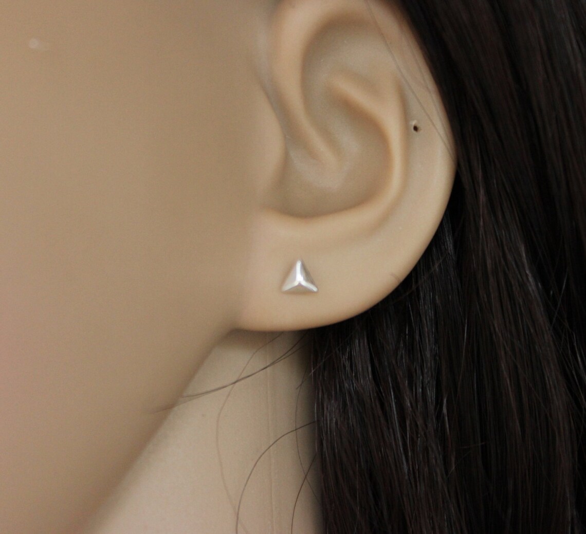 Sterling Silver Triangle Stud Earrings Geometric Earrings - Etsy