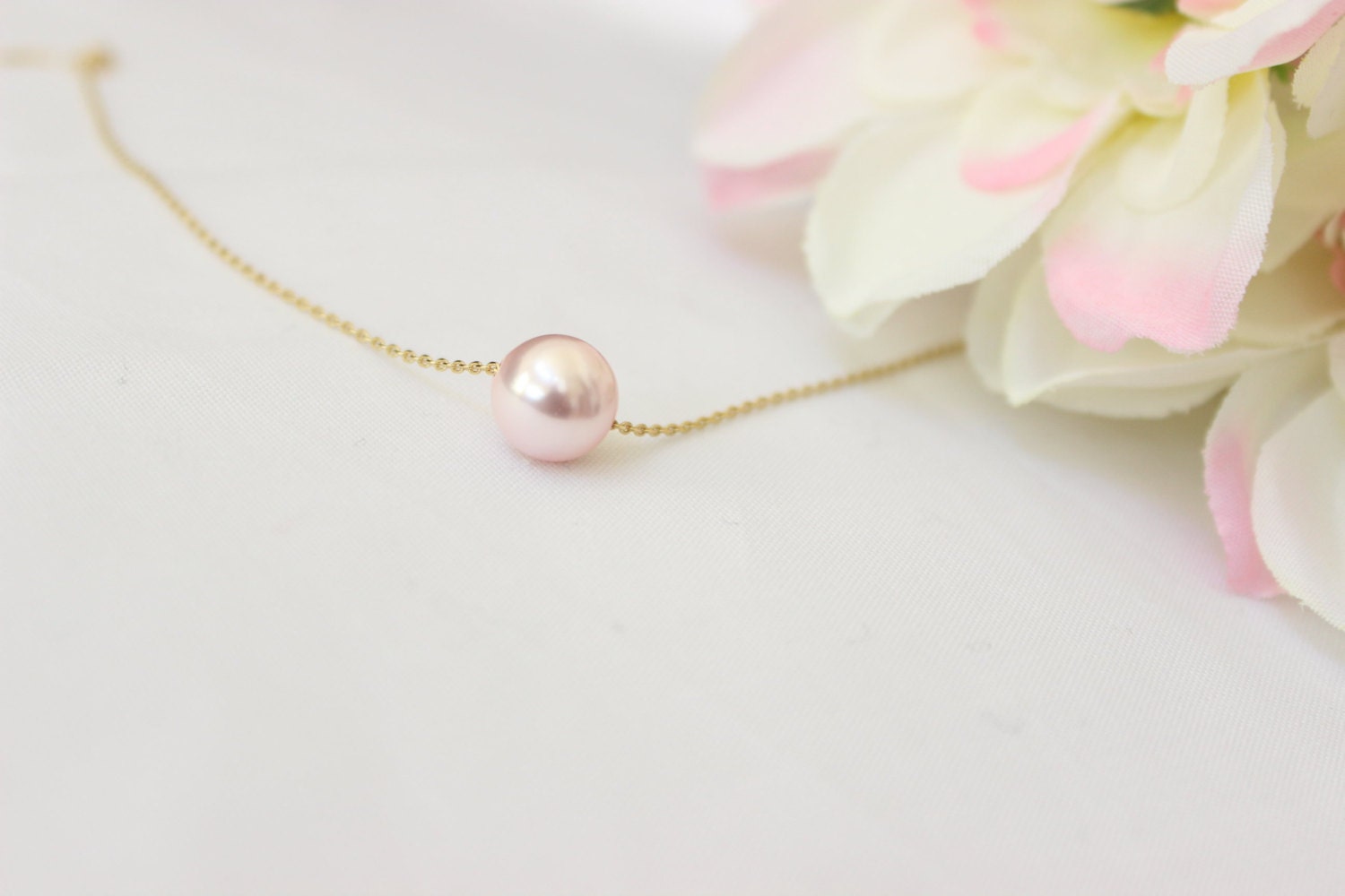 Floating Pearl Necklace, Classic Pearl Necklace, One Pearl Necklace ...