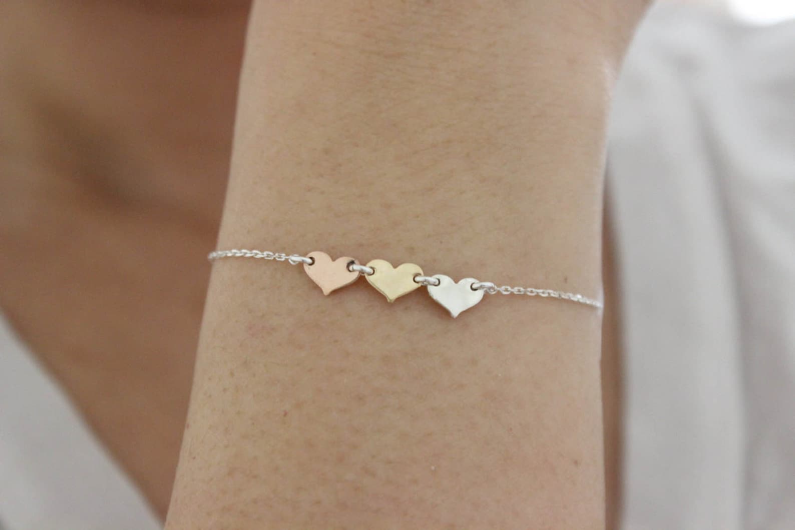 Rose Gold Heart Bracelet Delicate Heart Bracelet Simple | Etsy