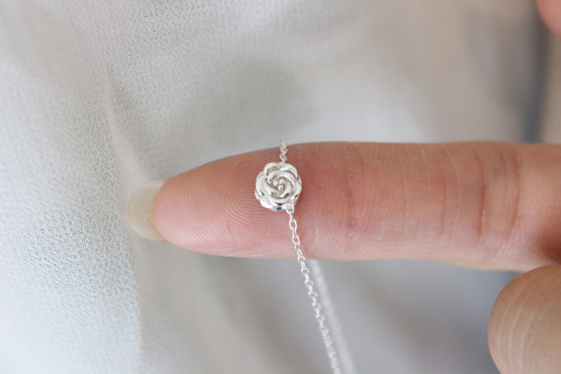 Tiny Rose Necklace Flower Necklace Dainty Delicate Silver - Etsy