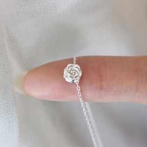 Tiny Rose Necklace, Flower Necklace, Dainty Delicate Silver Necklace ...