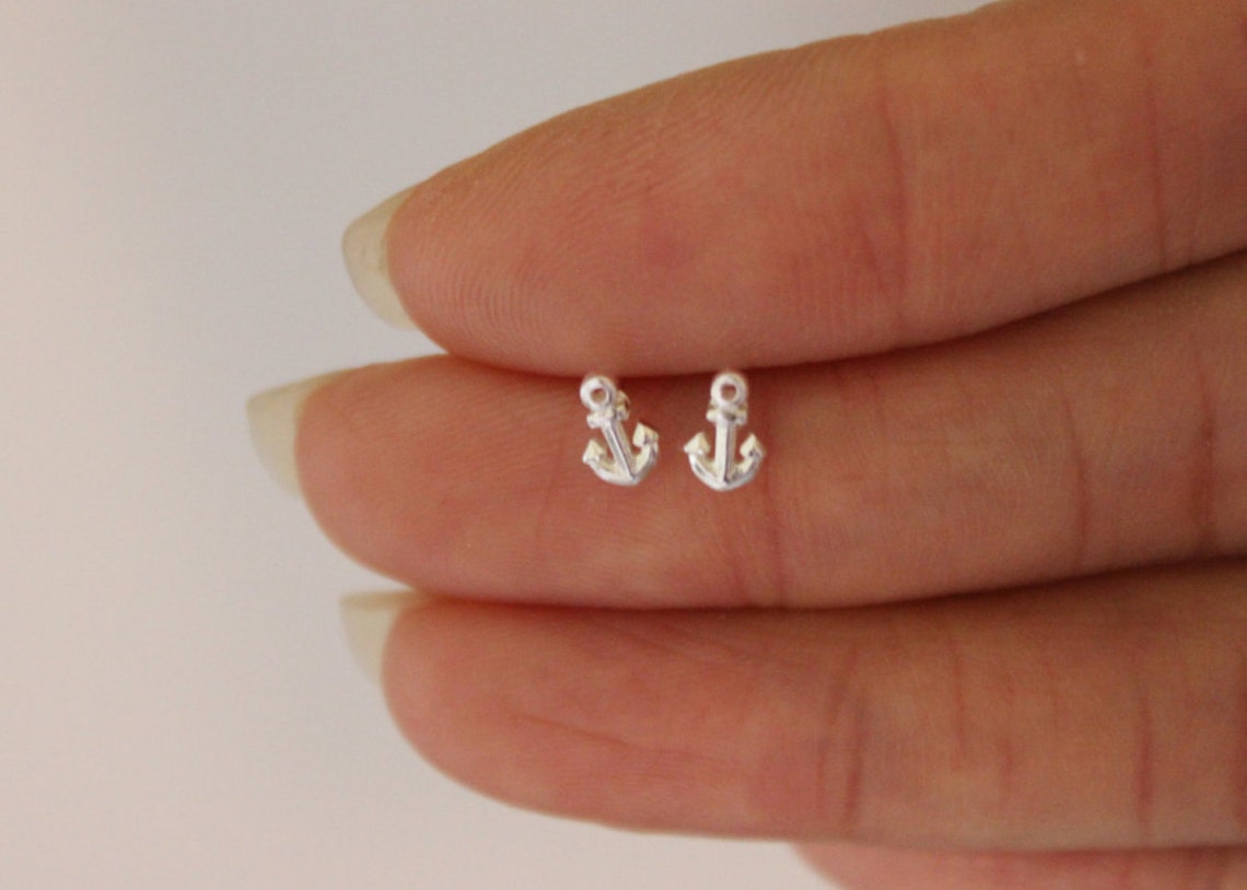 Rose Gold Anchor Stud Earrings, Nautical, Tiny Stud Earrings, Teeny ...
