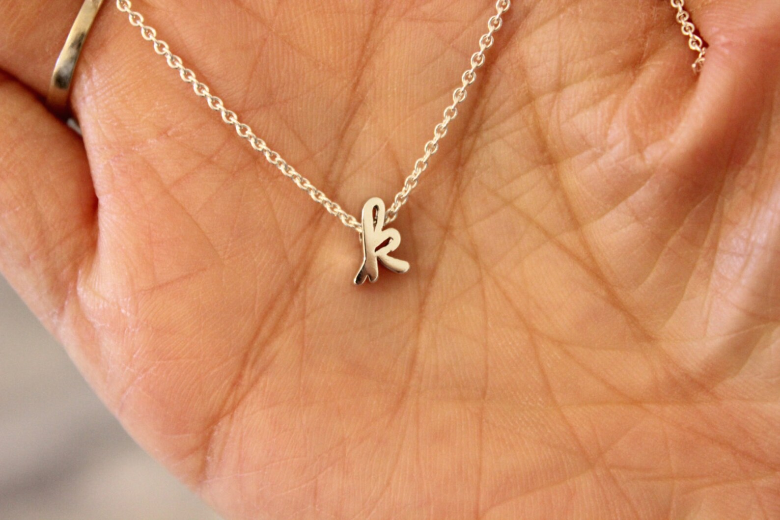 Cursive Letter Necklace Tiny Silver Initial Necklace Dainty | Etsy