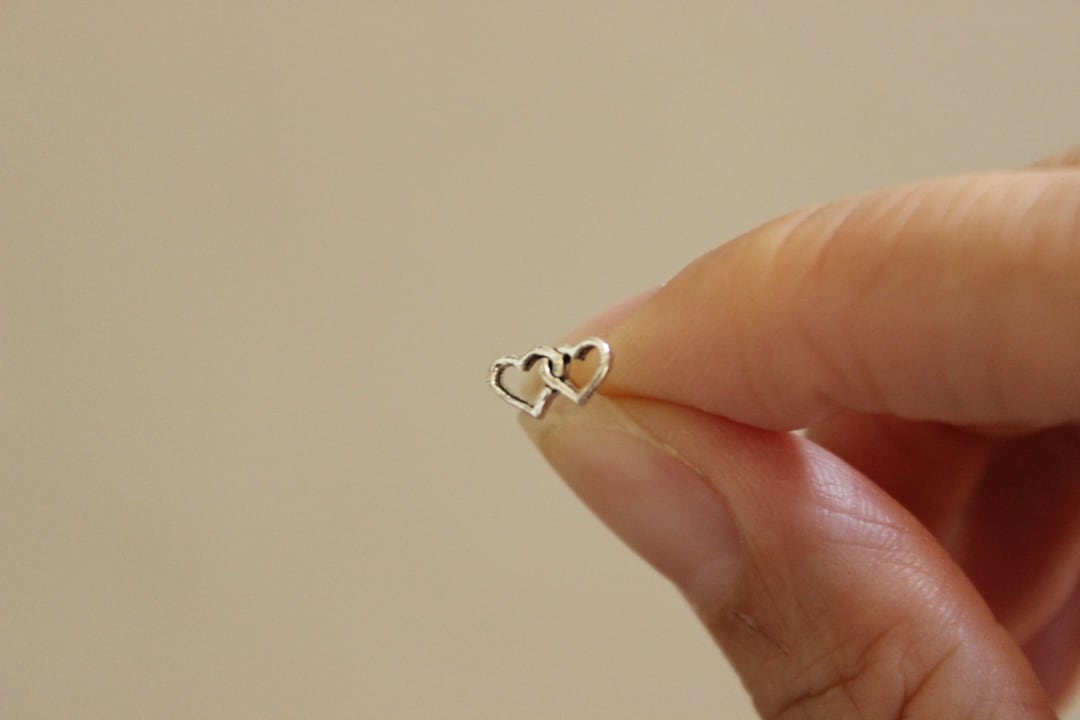 Sterling Silver Double Heart Cartilage Earring, Heart Cartilage Stud ...