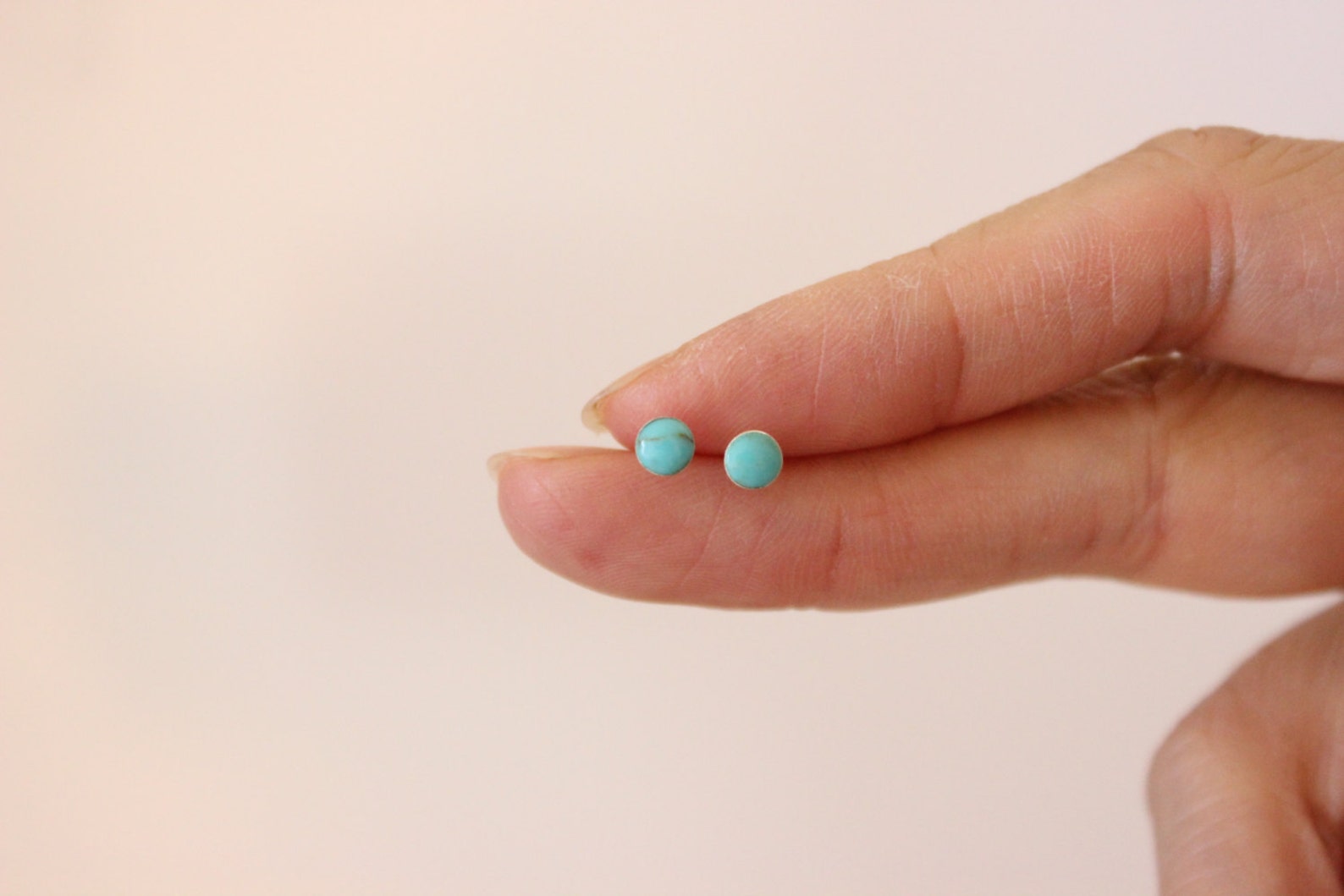 Tiny Turquoise Stud Earrings, Blue Stud Earrings, Round Dainty Earrings, Teeny Tiny Silver Studs ...