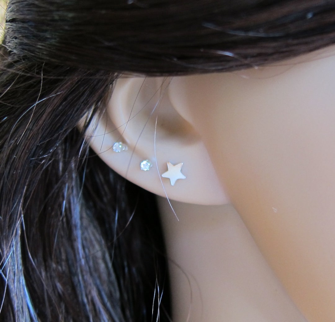 Tiny Sterling Silver Star Stud Earrings, Tiny Stud Earrings, Everyday ...