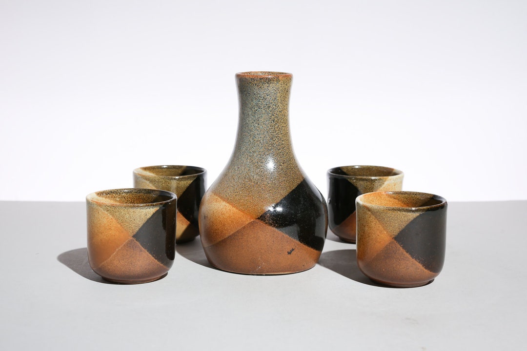 5 Pc Pottery Craft Sake Cup Set Al Levin Robert Maxwell California USA ...