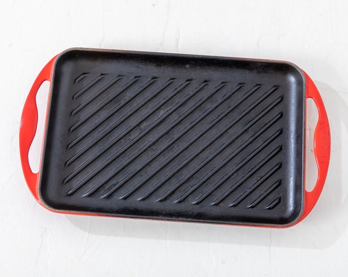 Le Creuset Rectangular Red Enameled Cast Iron Skinny Griddle Grill Pan ...