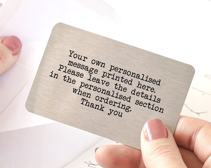 Personalised Wallet Card Your Own Wording Message Printed on - Etsy UK