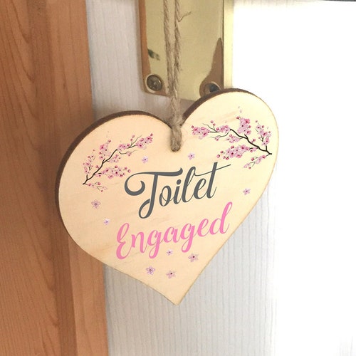 Engaged Vacant Bathroom Door Sign Double Sided Wooden Heart - Etsy