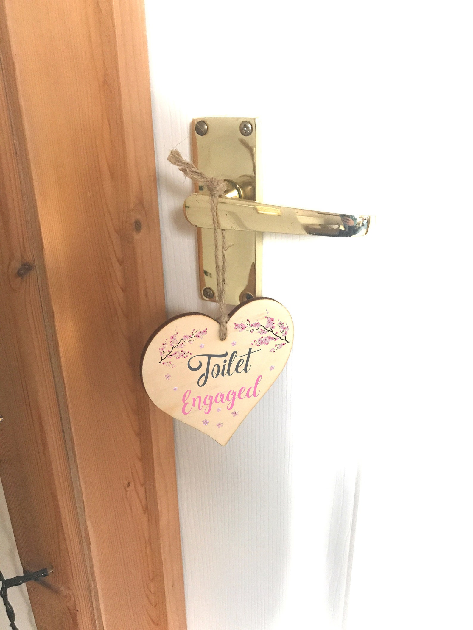 Engaged Vacant Toilet Door Sign - Double Sided Wooden Heart Shaped ...