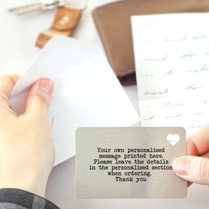 Personalised Wallet Card - Your Own Wording Message Printed on Metal ...