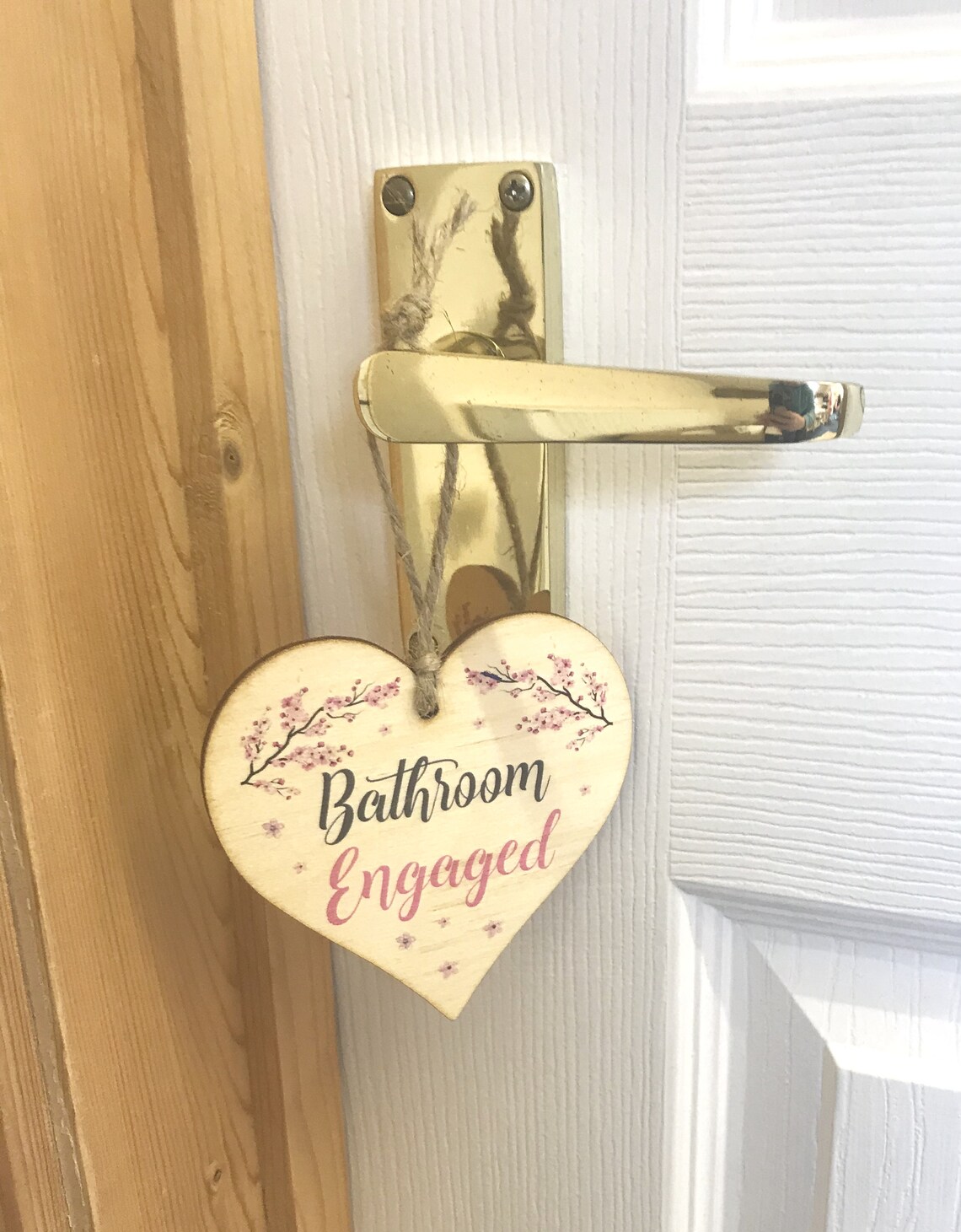 Engaged Vacant Bathroom Door Sign Double Sided Wooden Heart - Etsy