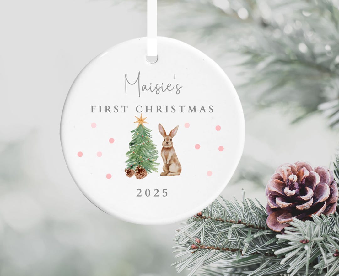 Personalised Baby's Bunny Rabbit First 1st Christmas 2025 Ceramic Tree ...