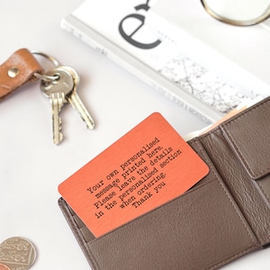 Personalised Wallet Card - Your Own Wording Message Printed on Metal ...