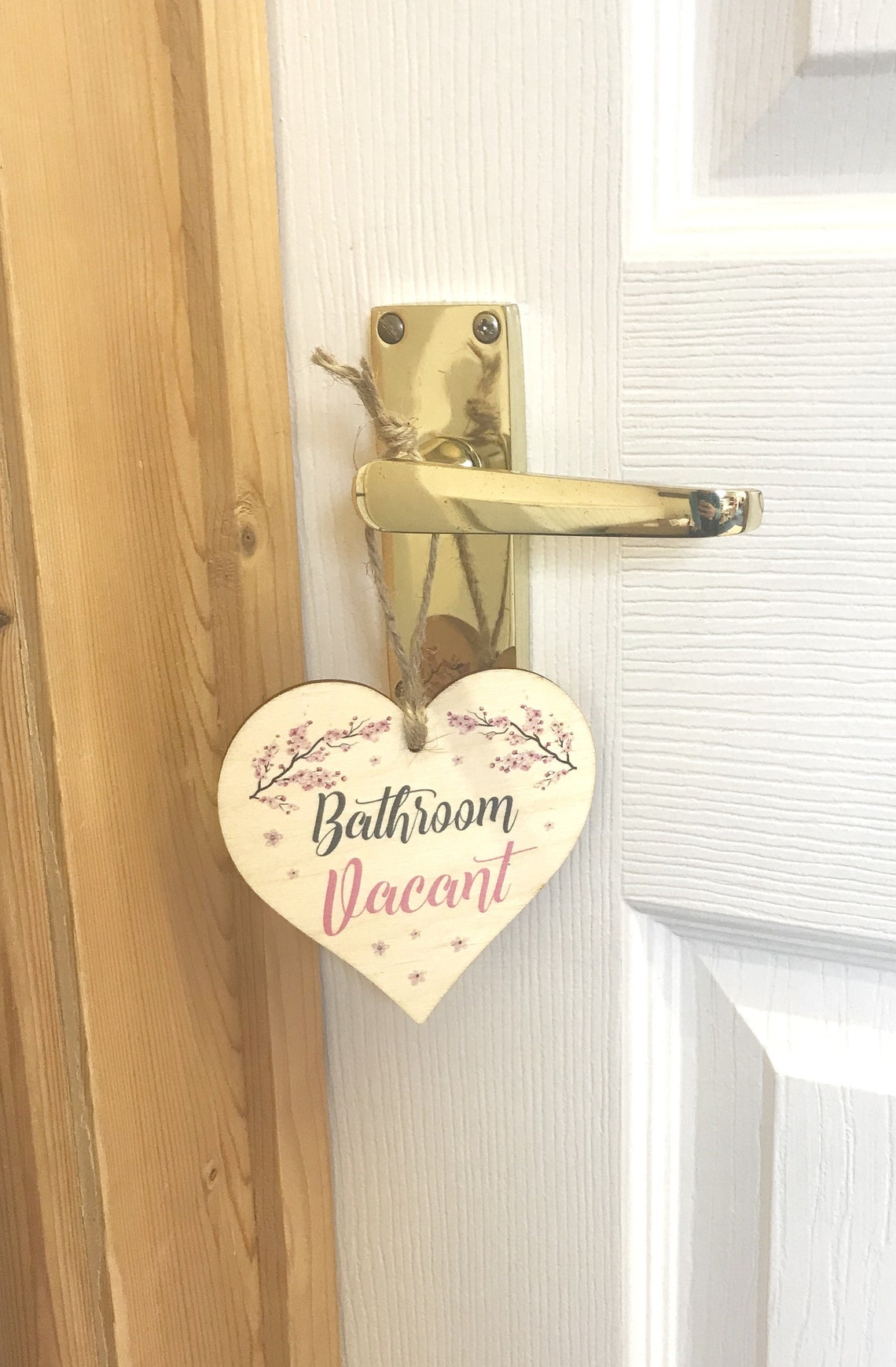 Engaged Vacant Bathroom Door Sign Double Sided Wooden Heart - Etsy