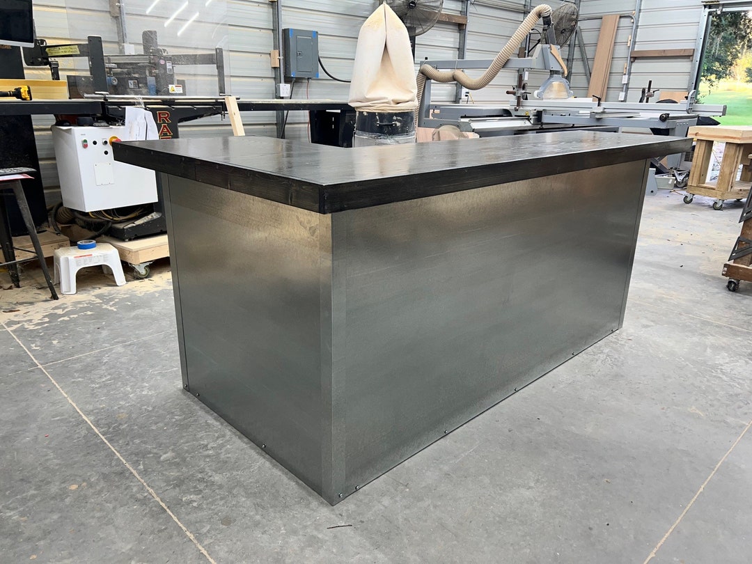 Flat Steele L Shape Custom Fabricated Metal Indoor Home Bar. Basement ...