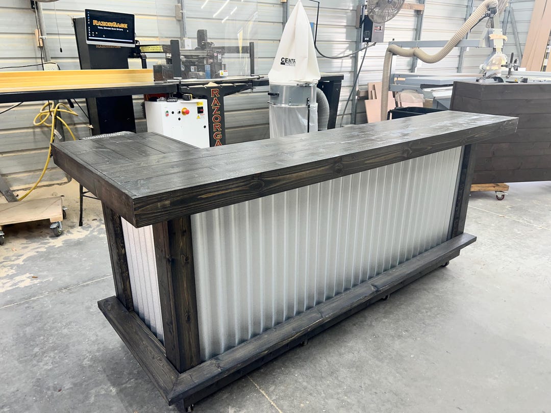 Thomas L Shape Plank-top 2 Level Metal and Wood Bar Finished Rustic ...