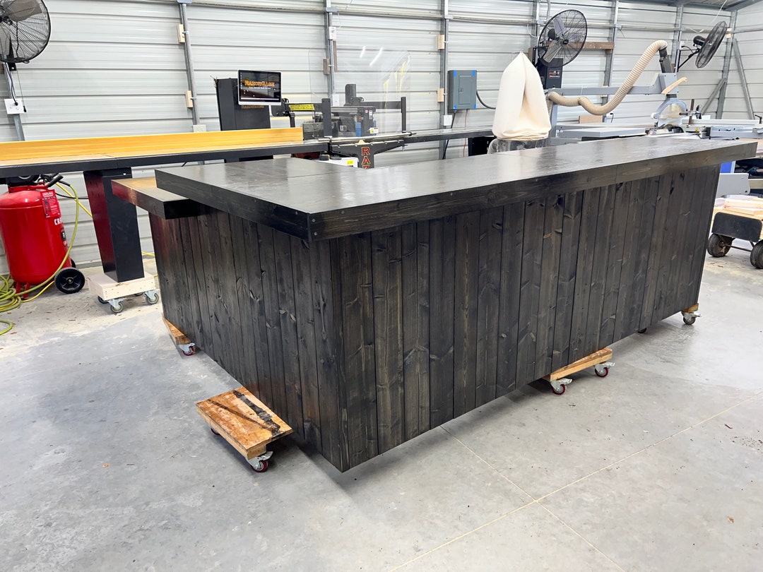 L Shaped Retail Counter, Solid Wood Counter With POS ADA Drop, Large ...