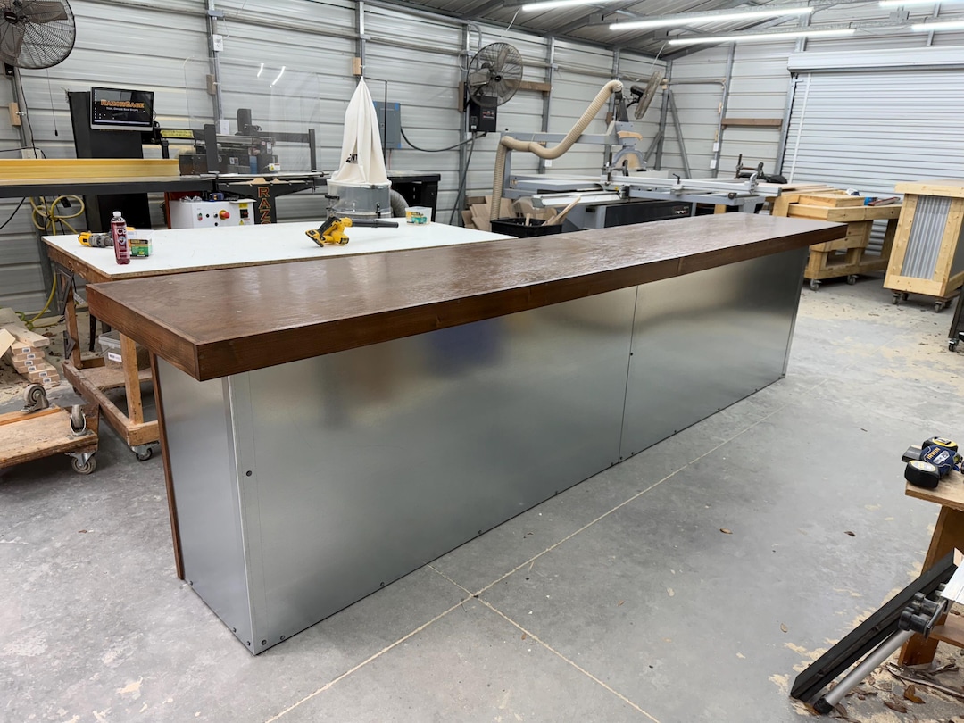 Large Finished Custom Fabricated Flat Steel Retail Sales Counter – Oak ...