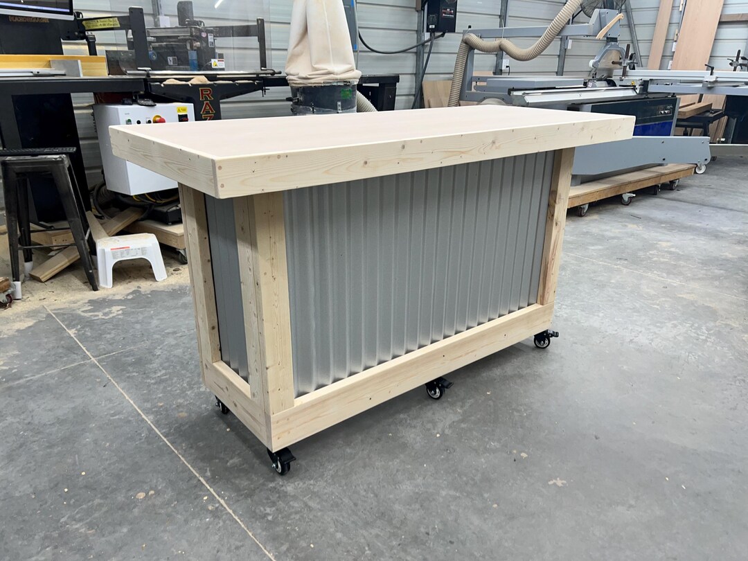Metal Straight Small Unfinished Oak and Corrugated Metal Bar, Home Bar ...
