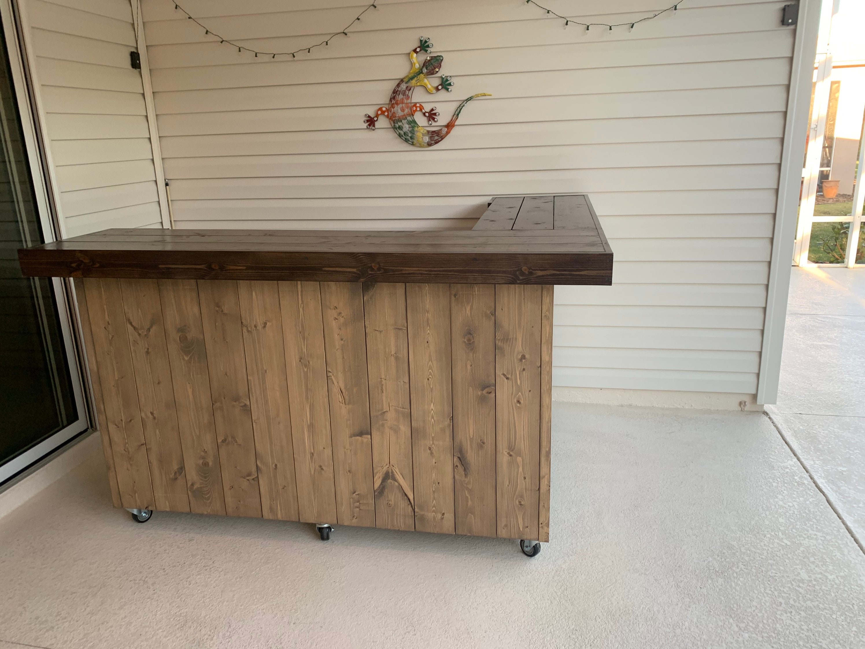 Kitchen Planktop L-Shape Small Finished - Rustic style 2-Level bar