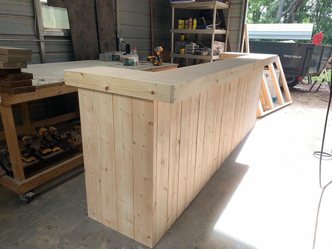 Ethan U-shaped Bar Unfinished Rustic Barnwood Style 2-level - Etsy