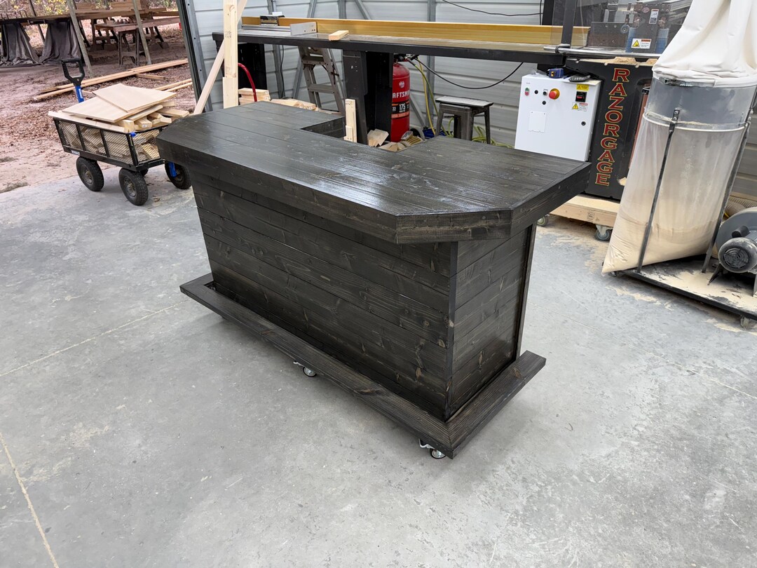 Solid Wood U-shape Bar: Rustic Plank Top, Garage or Tiki Bar - Etsy