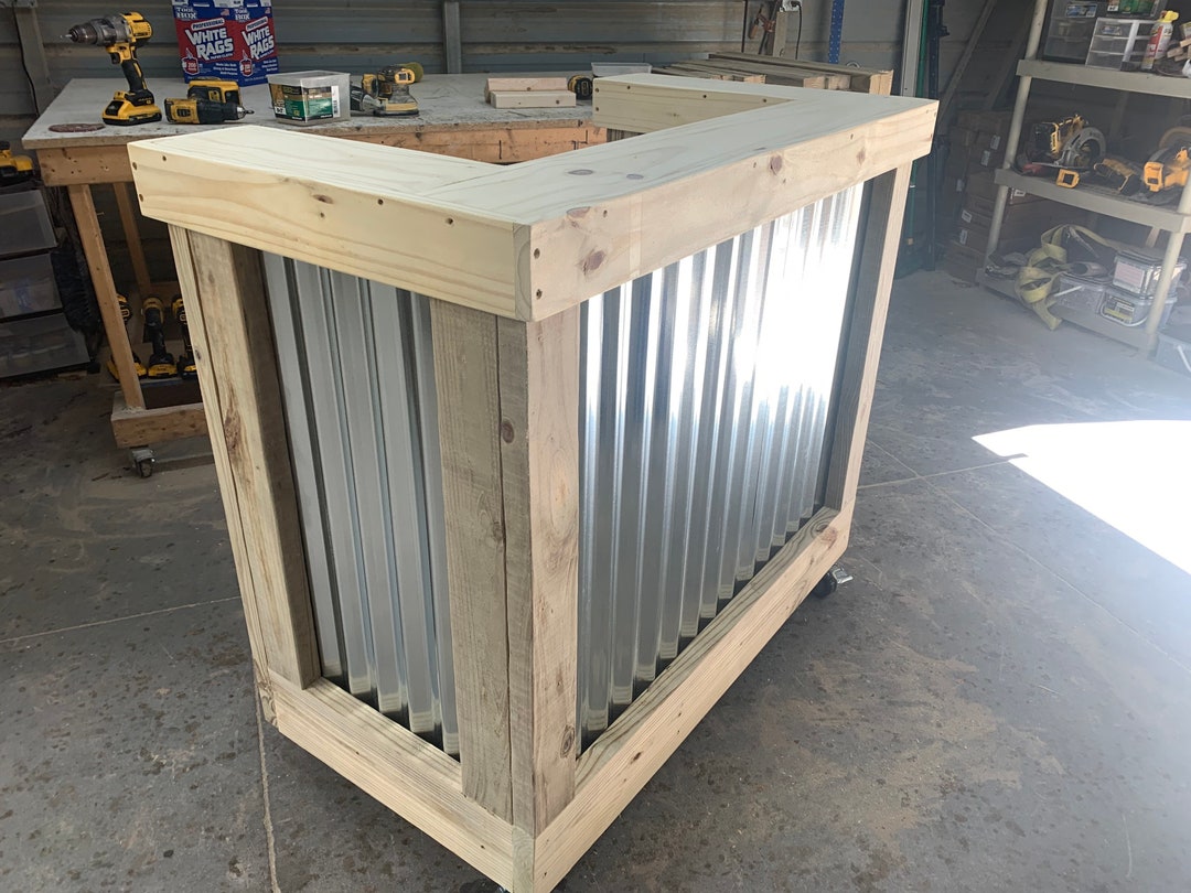 Hostess Station Metal Outdoor- Solid Wood & Corrugated Metal Mobile ...