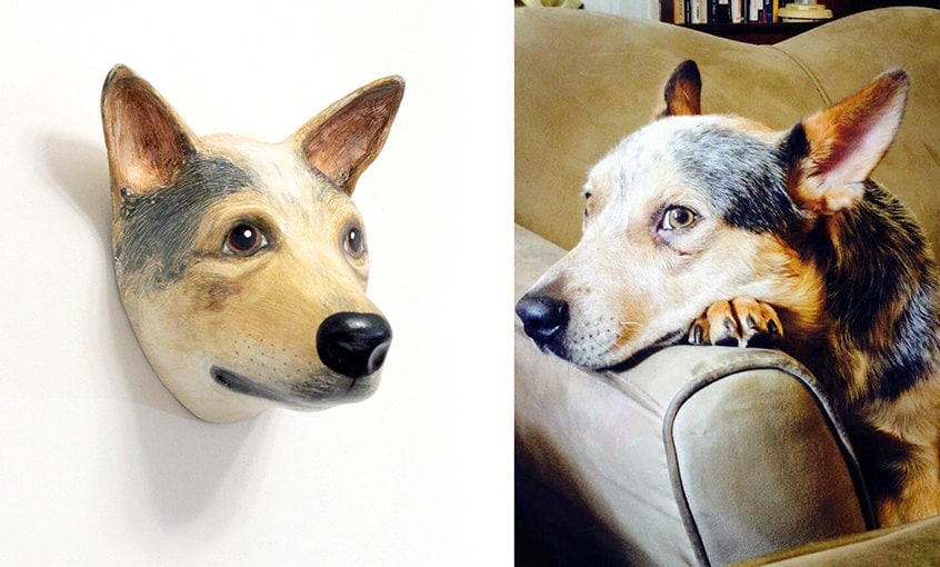 Dog Portrait Painting / Wall Mount, Art Scullpture, Faux Taxidermy - Etsy