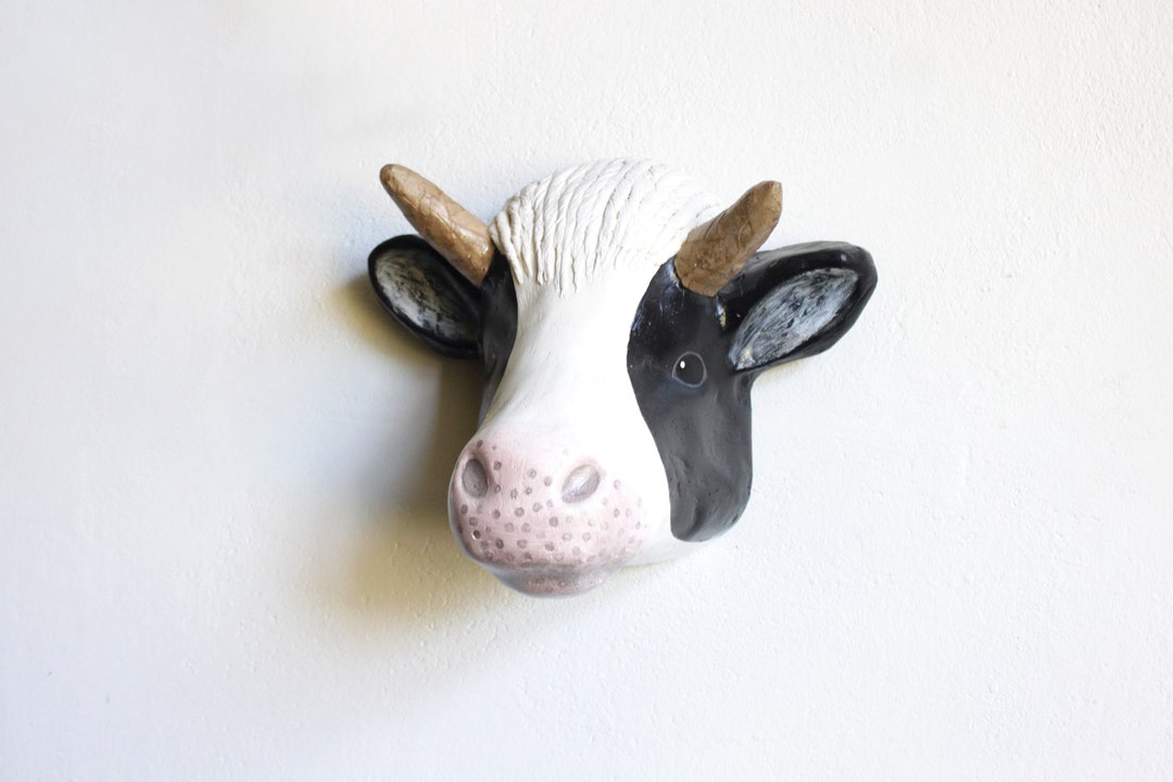 Handmade Paper Mache Cow Head Wall Mount: Faux Taxidermy Art - Etsy