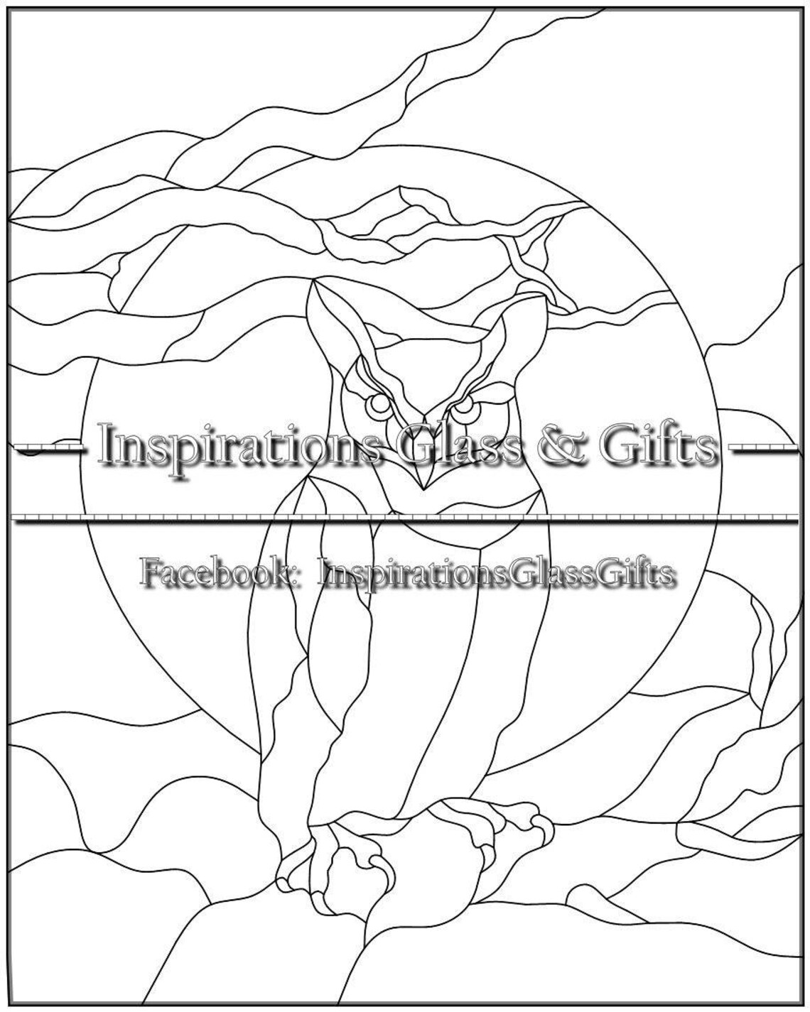 Stained Glass Pattern: Horned Owl with full moon | Etsy