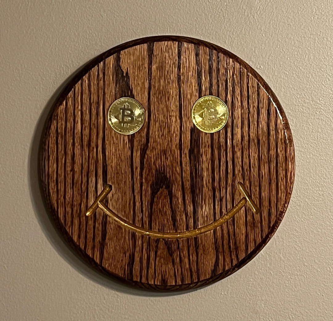 Bitcoin Smiley Face Wall Art Decor Original Hand Made Solid Oak W/ 2 ...