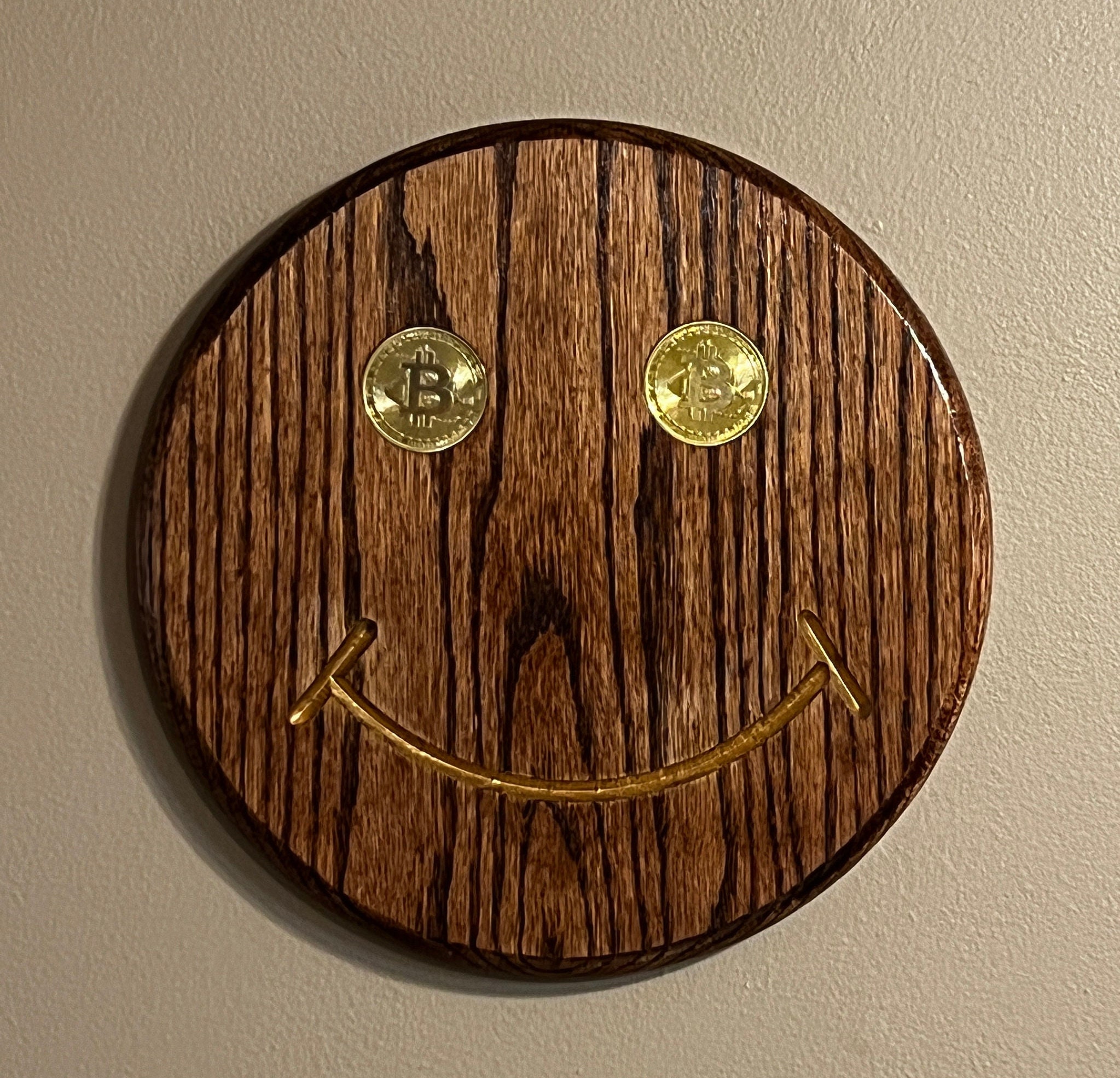 Bitcoin Smiley Face Wall Art Decor Original Hand Made Solid Oak W/ 2 ...