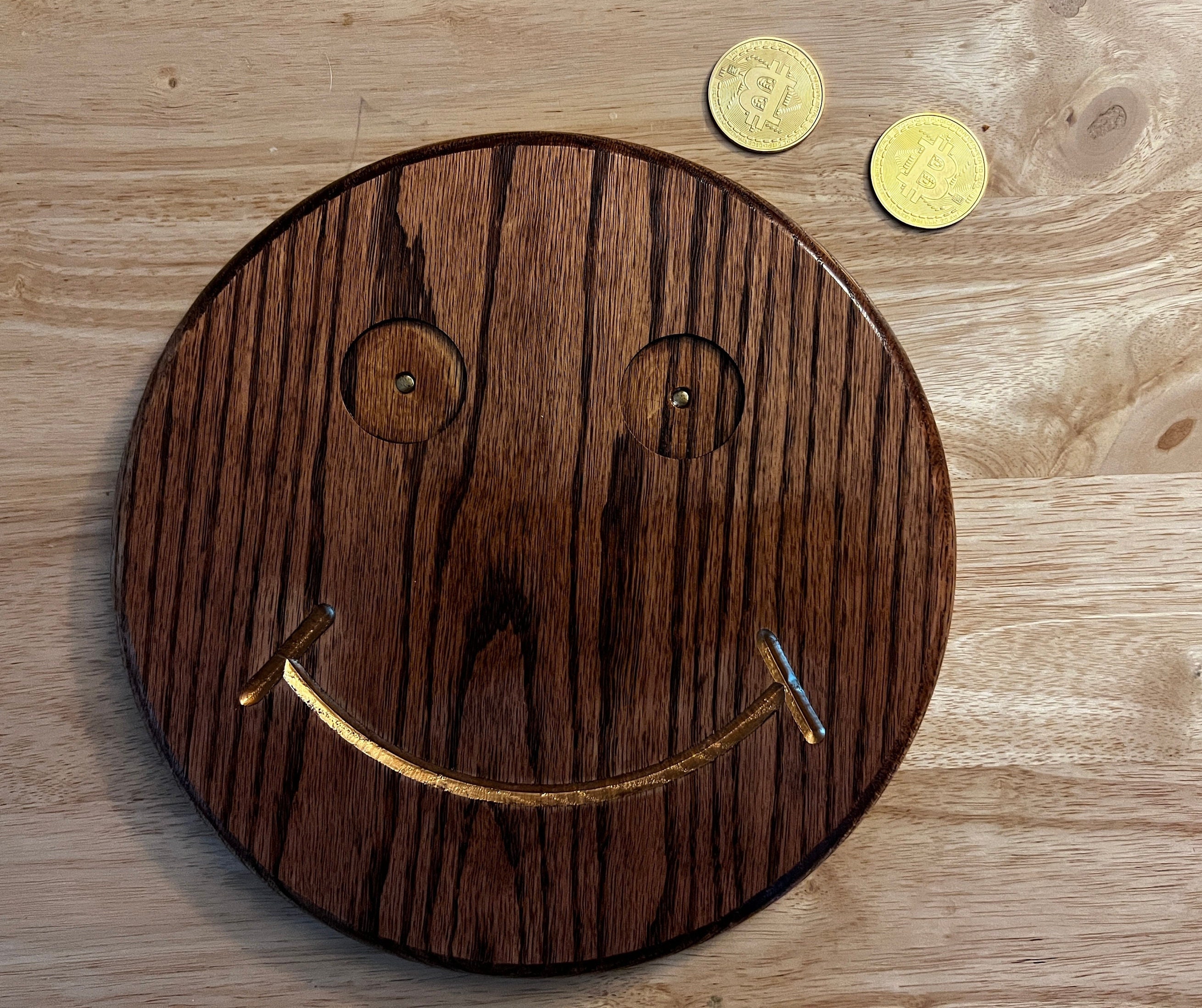 Bitcoin Smiley Face Wall Art Decor Original Hand Made Solid Oak W/ 2 ...