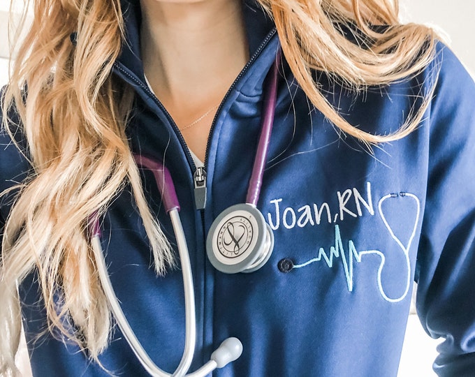 Personalized Embroidered Nurse Nursing RN Embroidered Monogram Full Zip ...