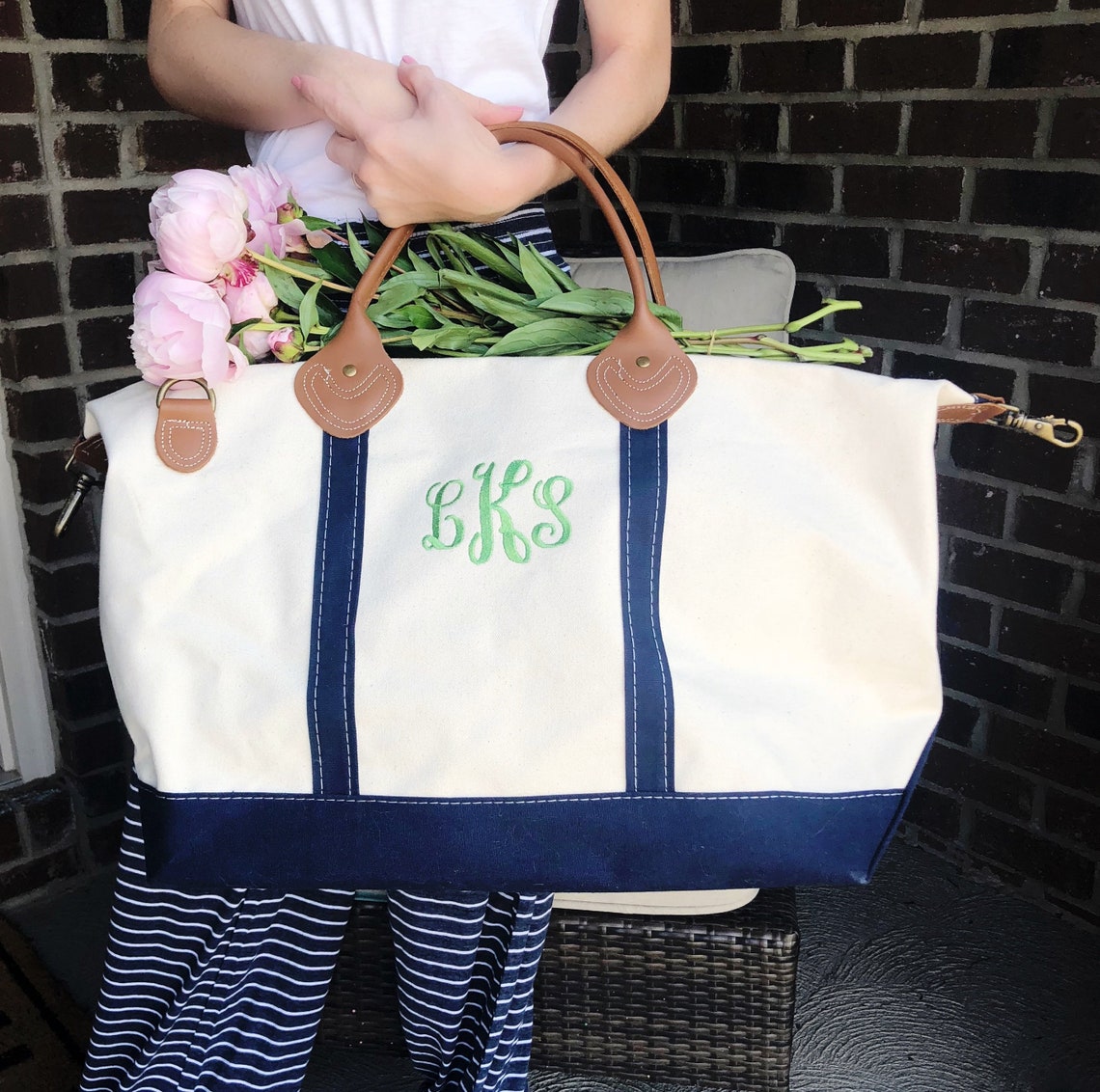 Canvas Weekender Bag Canvas Overnight Bag Monogram Carry - Etsy