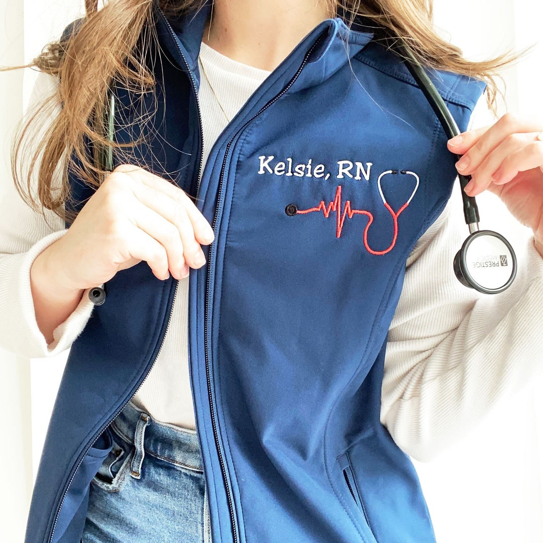 Ladies Stethoscope Soft Shell Nurse Vest | Embroidered Nurse Vest ...
