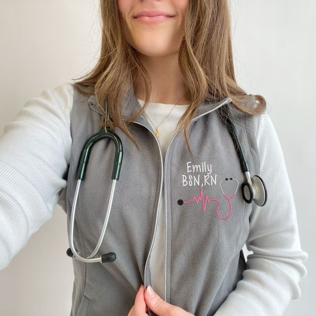 Personalized Embroidered Nurse Stethoscope Heartbeat Fleece Vest ...