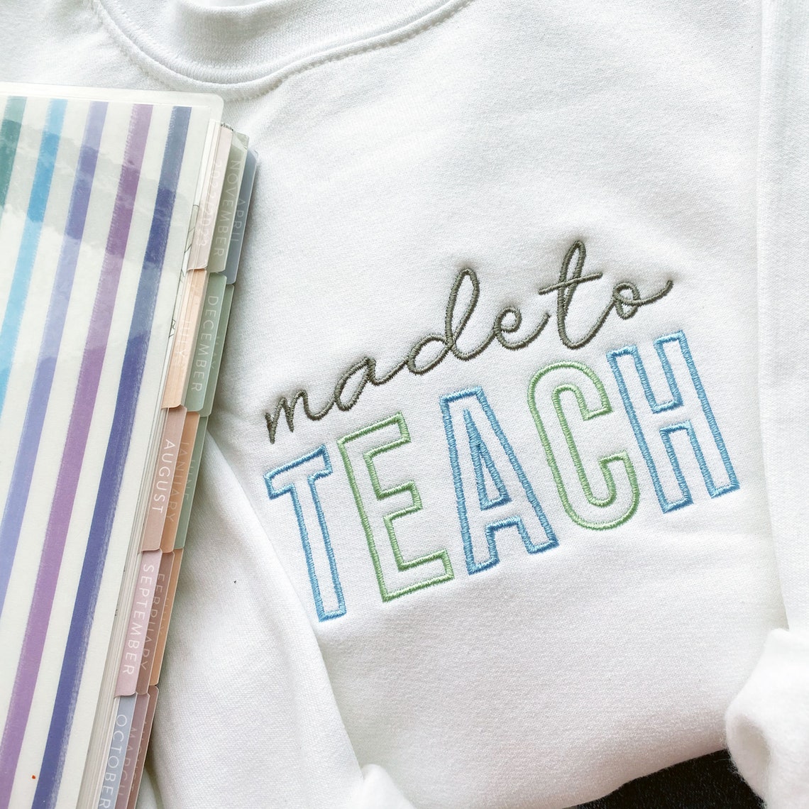 Made to Teach Embroidered Gemma Crewneck Sweatshirt | Cute Teacher ...