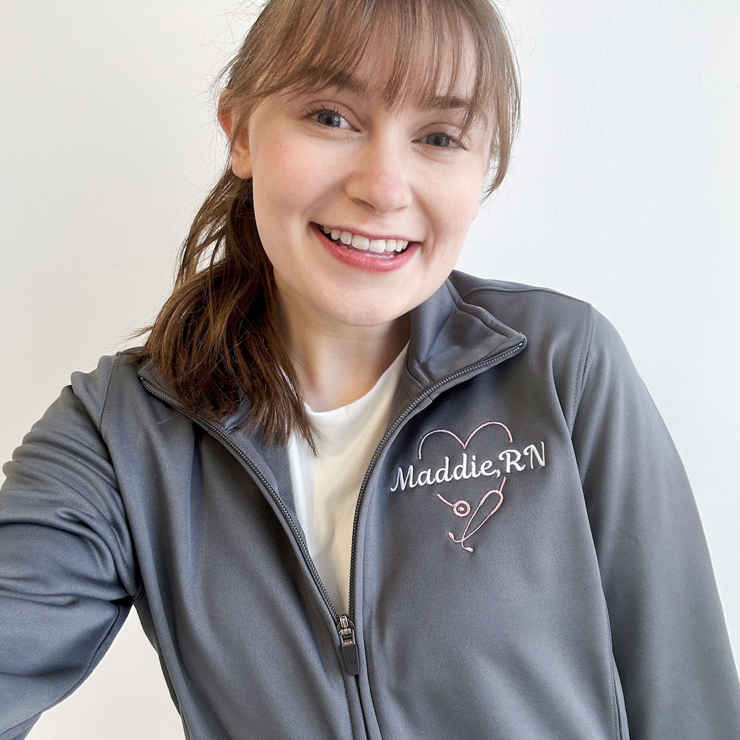 Custom Nurse Polyester Full Zip Jacket With Large Heart Stethoscope ...