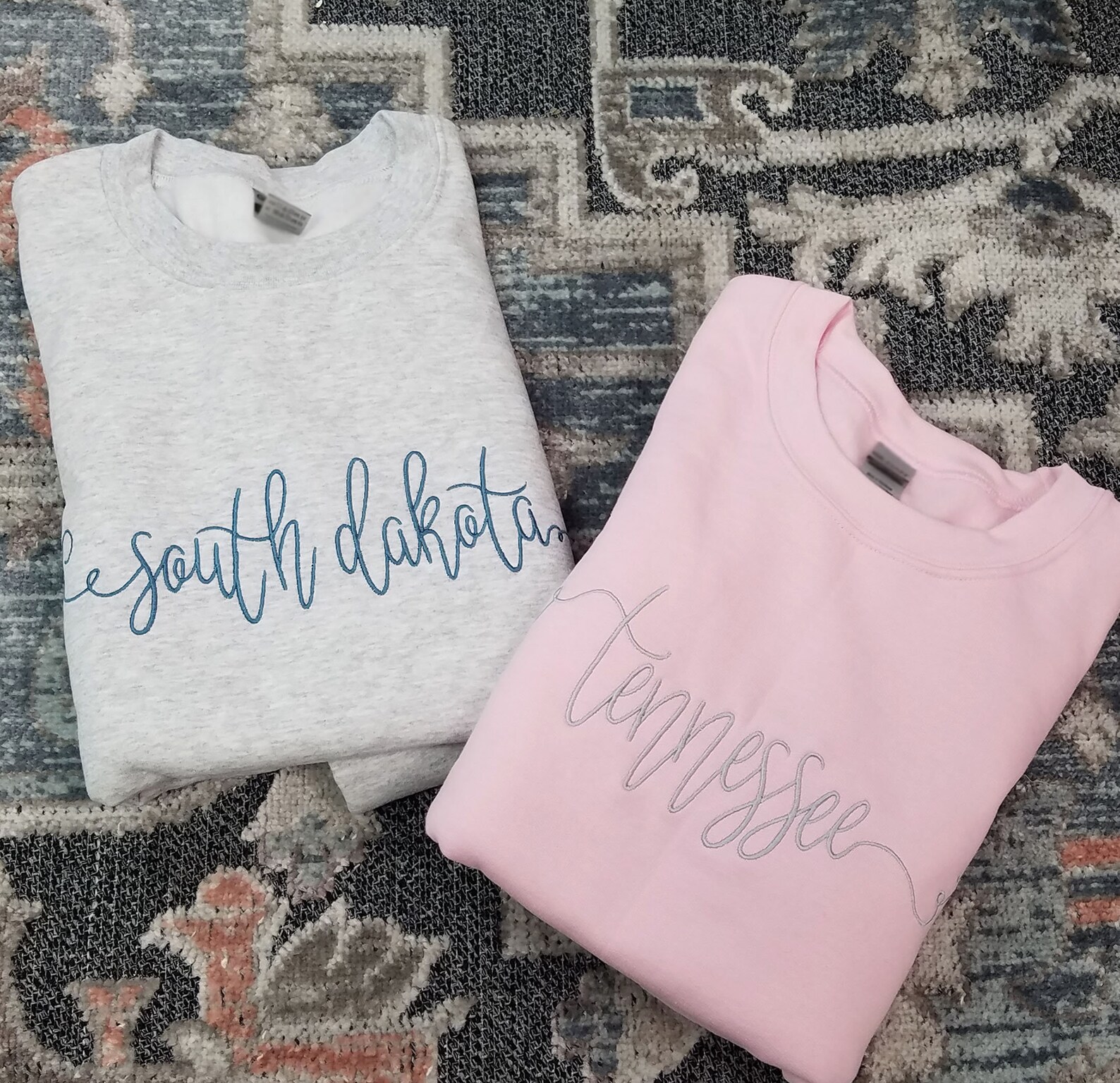 Embroidered State Name Crew Neck Sweatshirt State Pride | Etsy