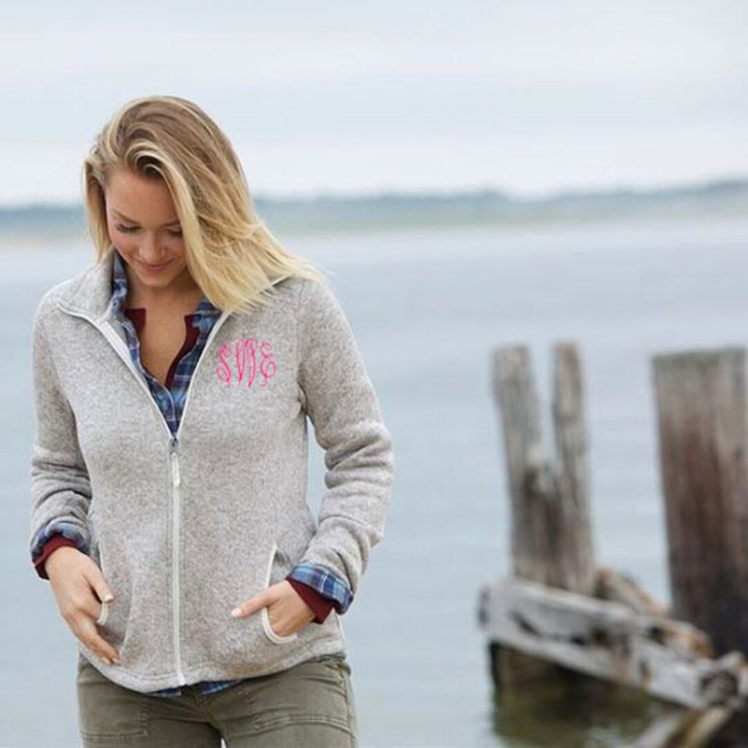 Ladies Monogrammed Heathered Knit Fleece | Personalized Full-zip Jacket ...