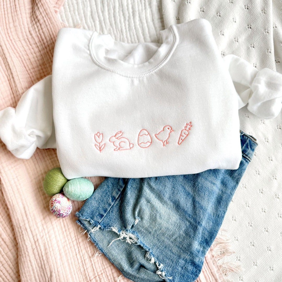 Embroidered Easter Icons Sweatshirt | Cute Spring Crewneck - Etsy