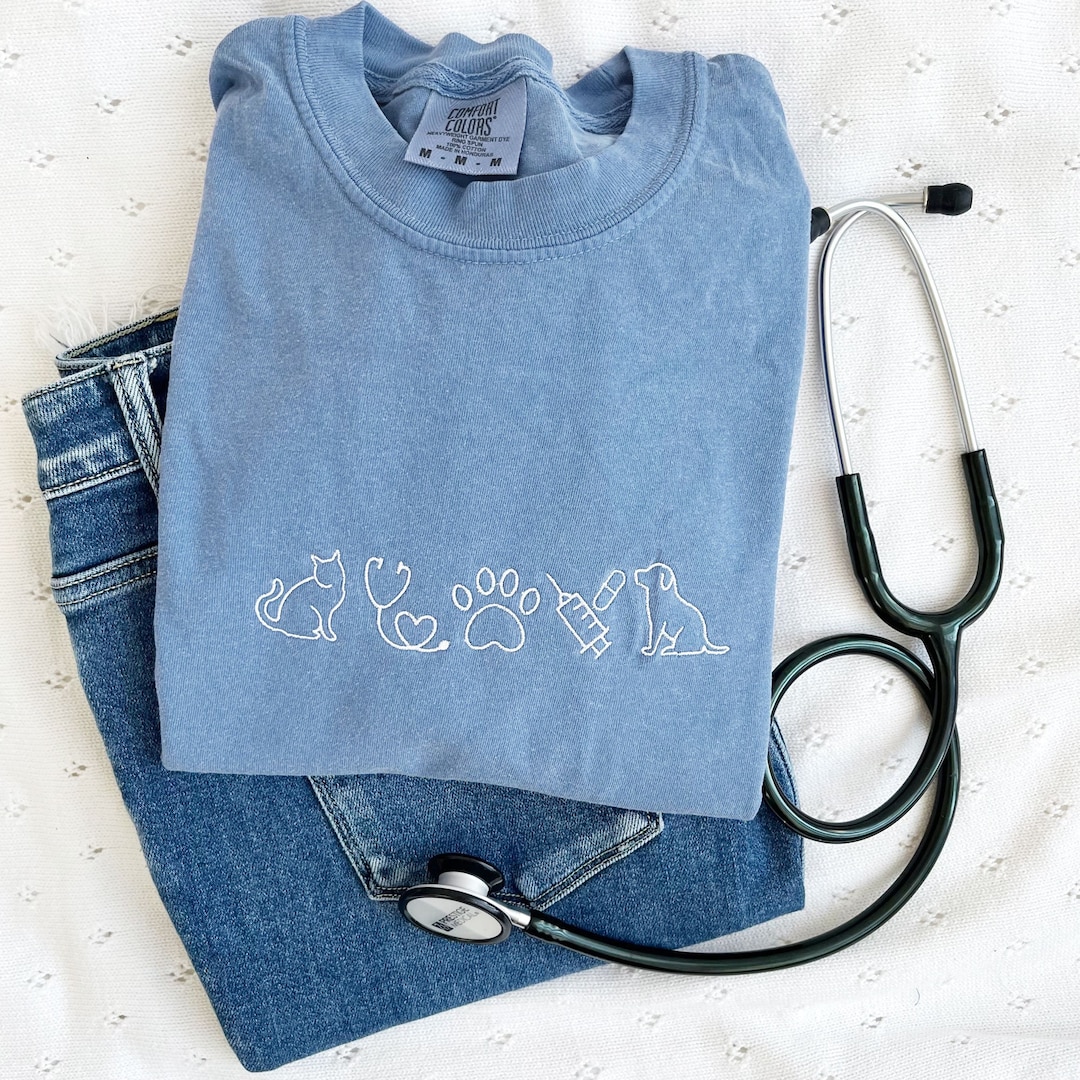 Veterinarian Icons Embroidered Comfort Colors T-shirt | Vet School Top ...