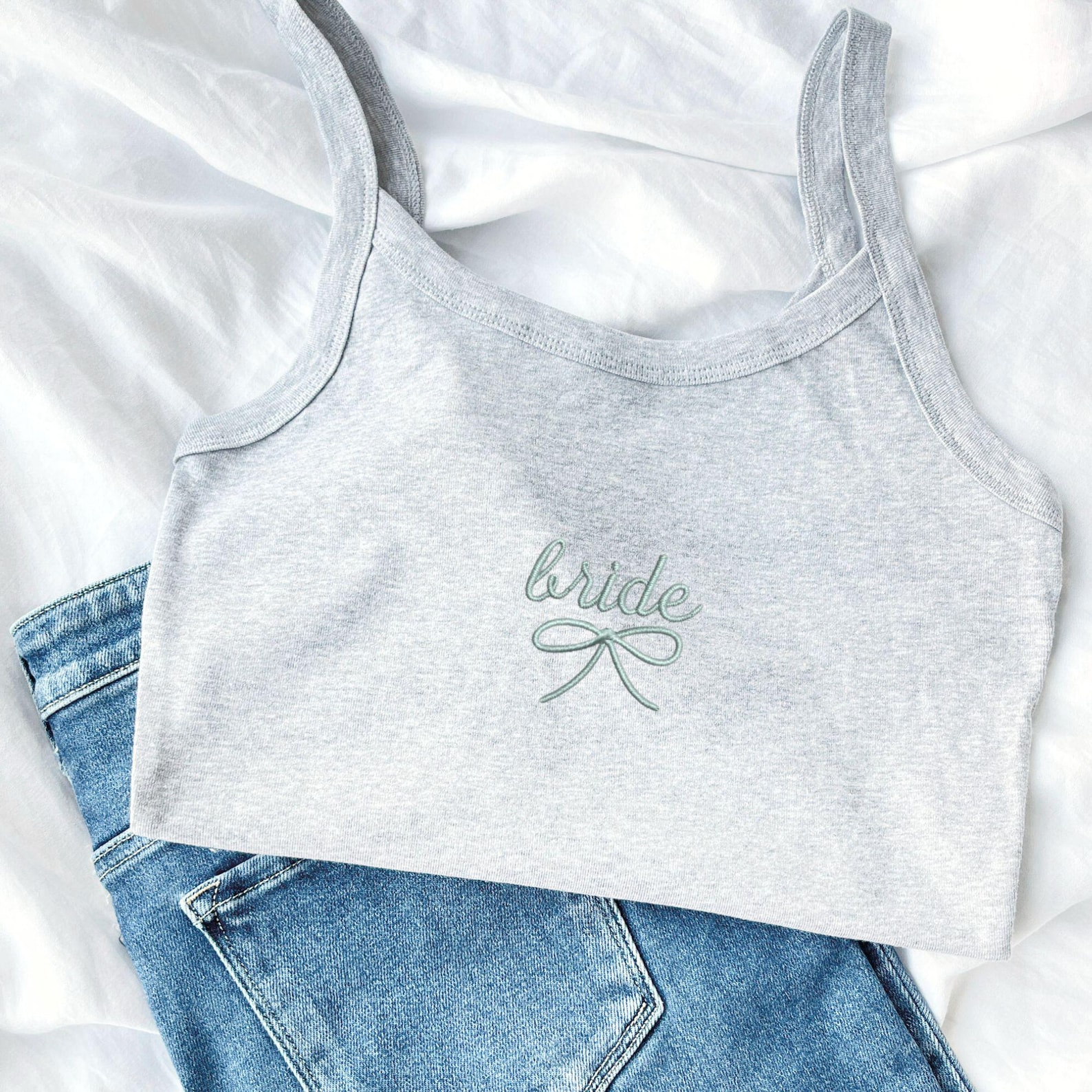 Custom Embroidered Bow Cropped Tank | Bride Tank Top | Bachelorette ...