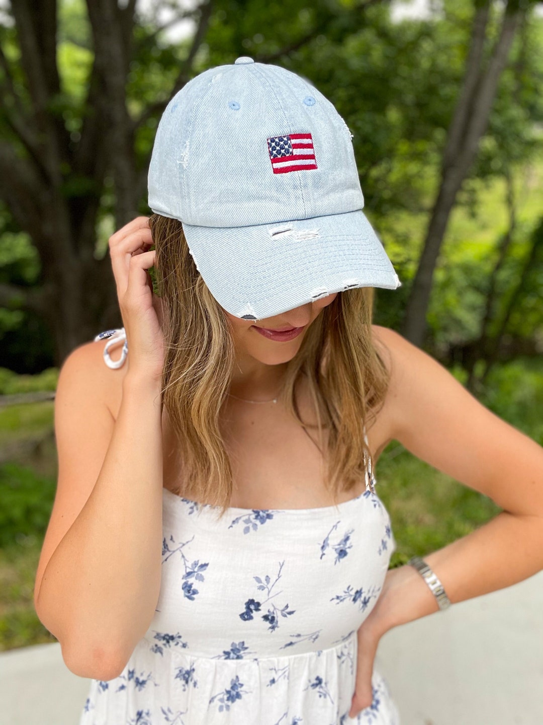 Mini American Flag Baseball Cap | 4th of July Hat | Custom Distressed ...