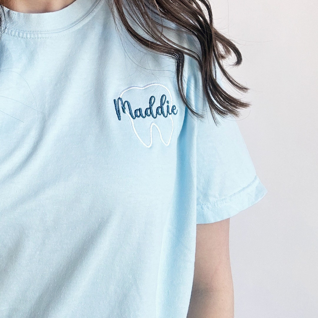 Personalized Outline Tooth Embroidered Comfort Colors T-shirt | Gift ...