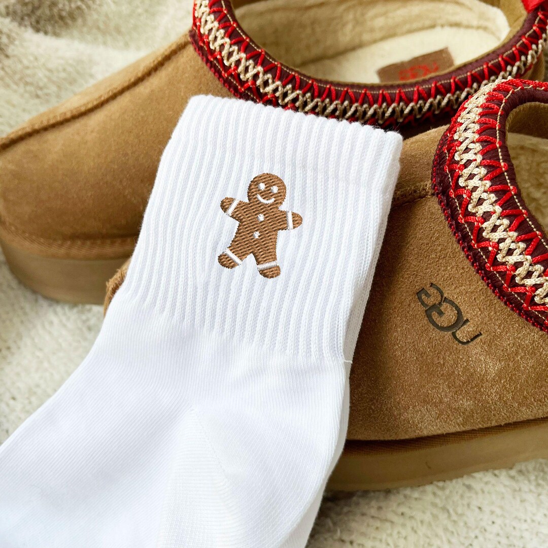 Gingerbread Man Embroidered Crew Socks | Christmas Gift | Cozy ...